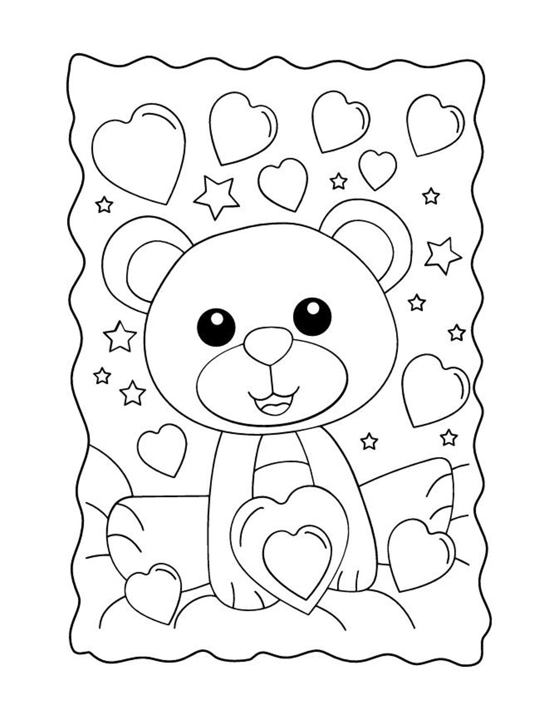 Baby Bear Valentine's Day Printable Coloring Page - Etsy