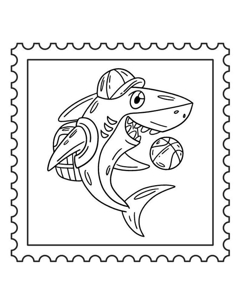 Basketball Shark Printable Coloring Page - Etsy