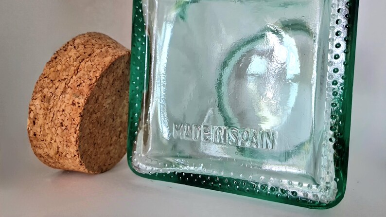 Heavy Vintage Green Glass Square Jar With Cork Lid Made in Spain - Etsy