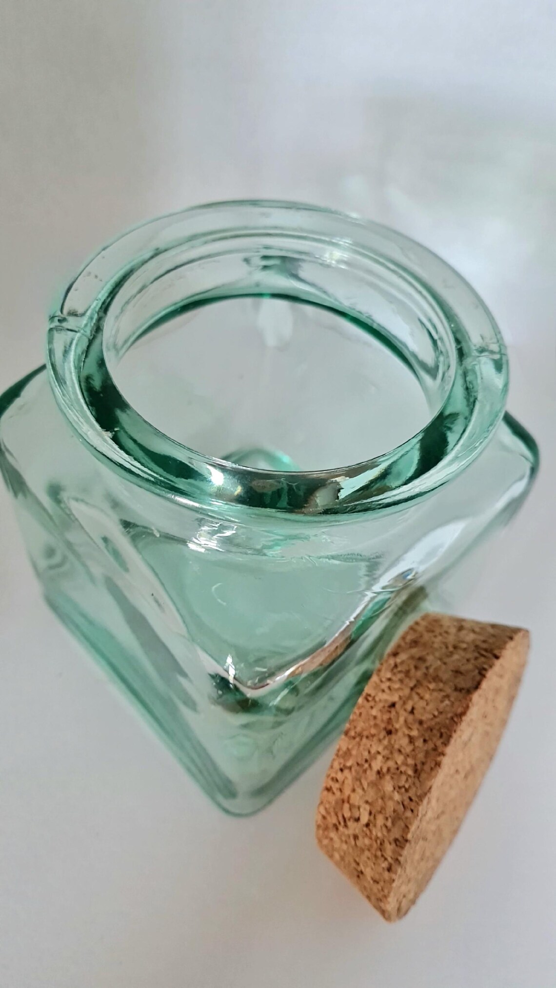 Heavy Vintage Green Glass Square Jar With Cork Lid Made in Spain - Etsy