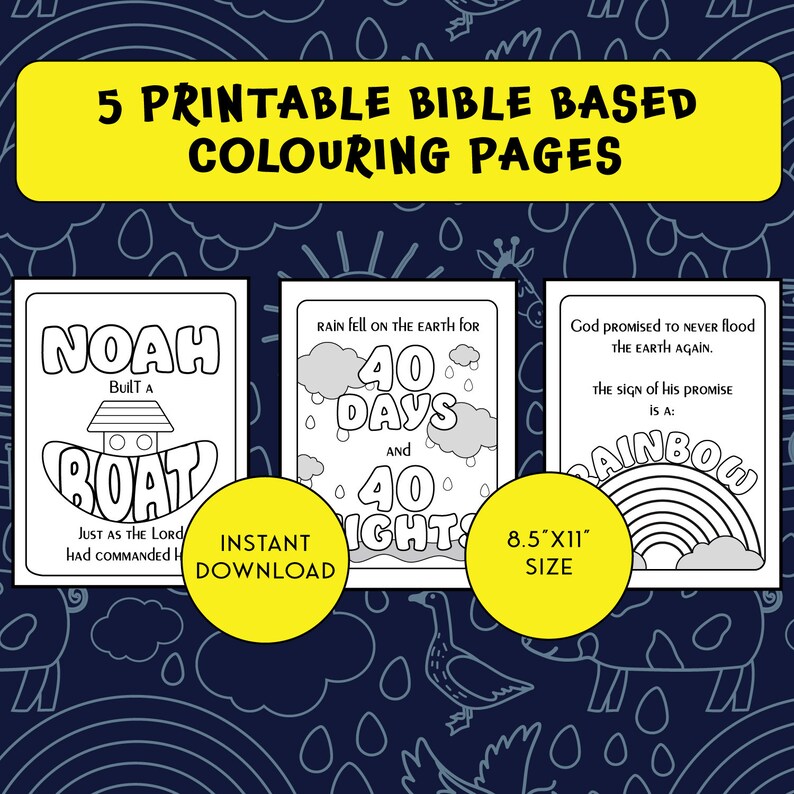 Noah's Ark Bible Based Colouring Sheets Bundle Christian Colouring ...