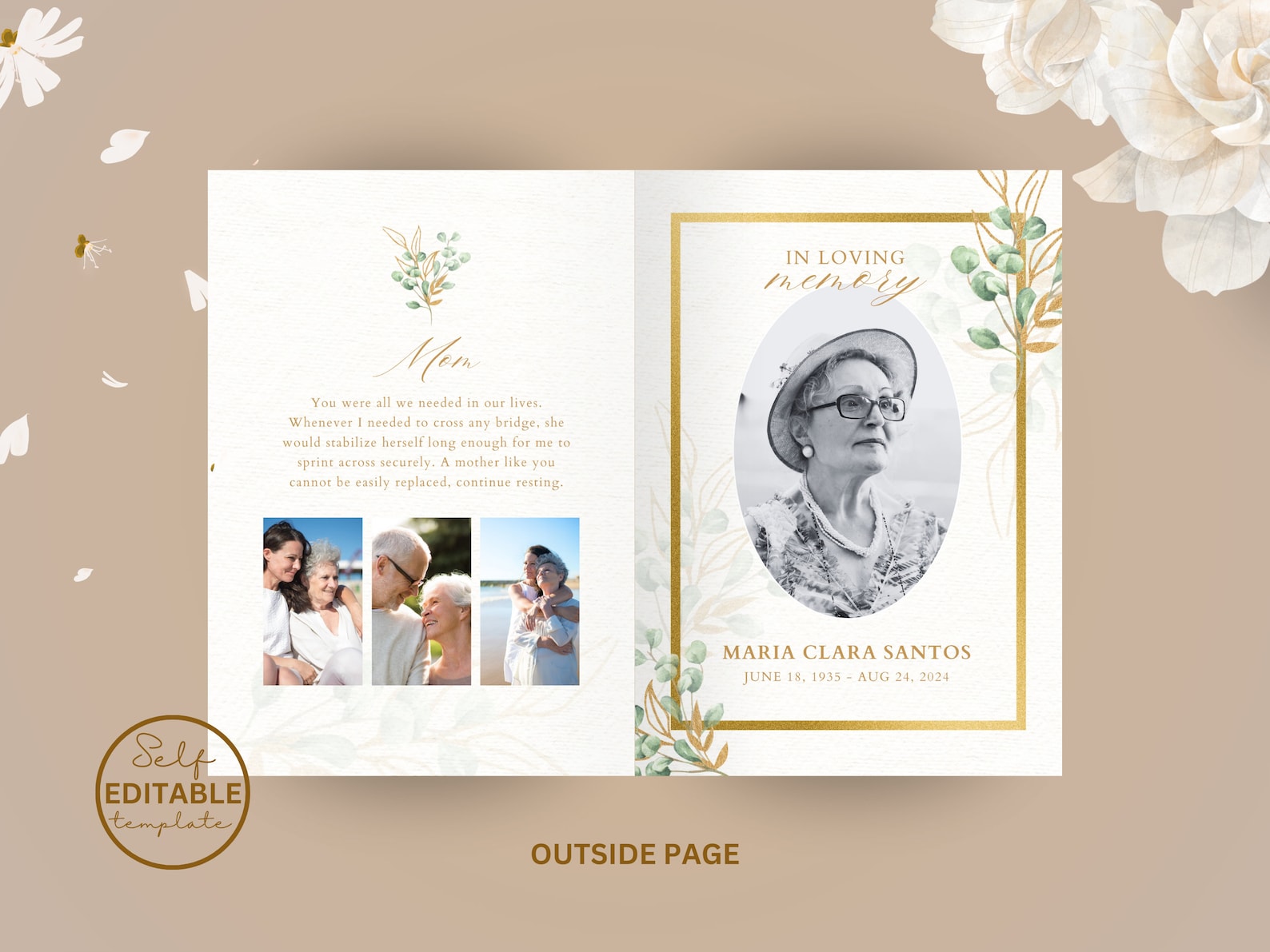 Golden Frame Obituary Template With Photo, Elegant Funeral Program ...