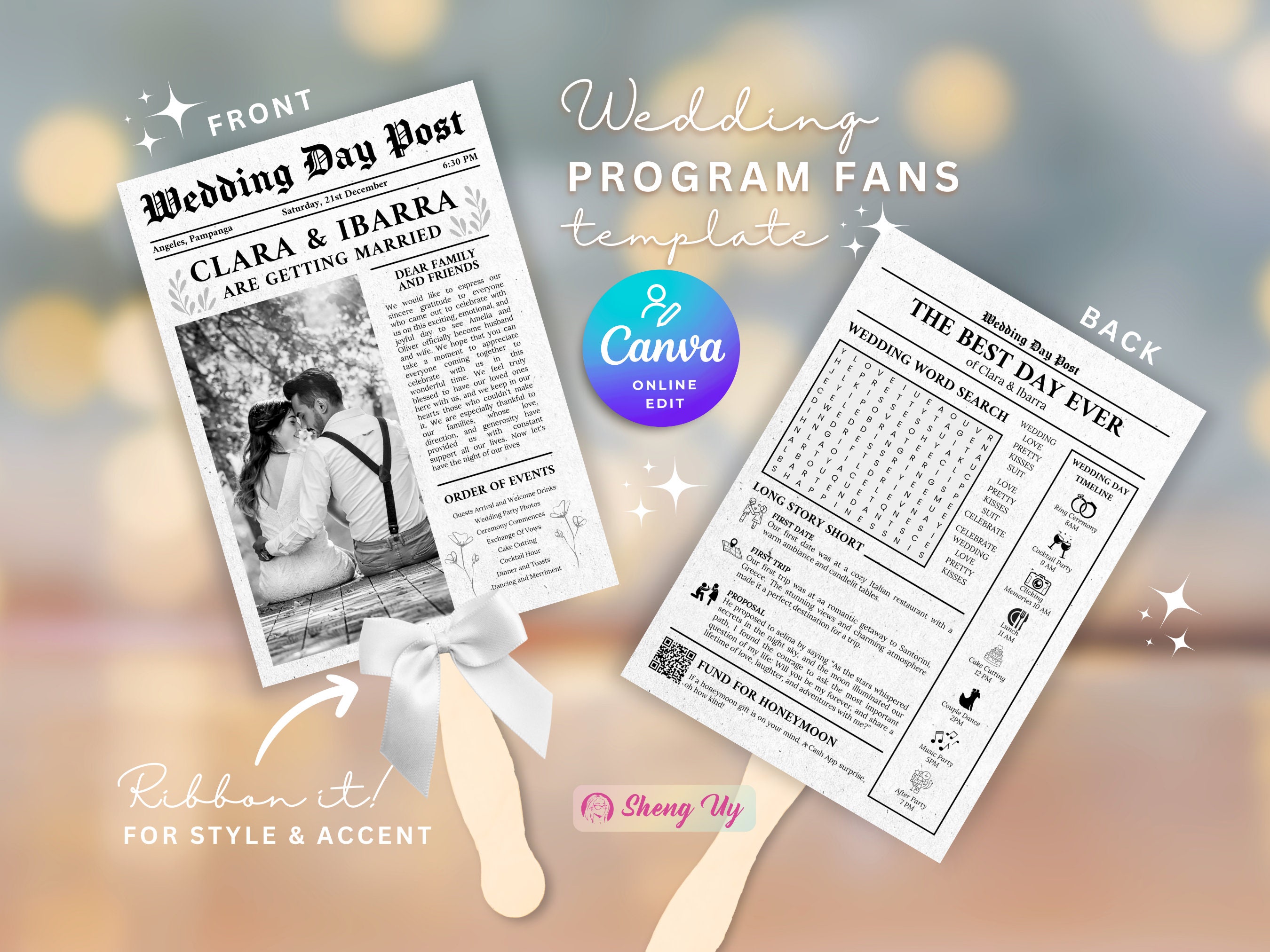 Newspaper Wedding Fans Template, Modern Wedding Ceremony Program ...