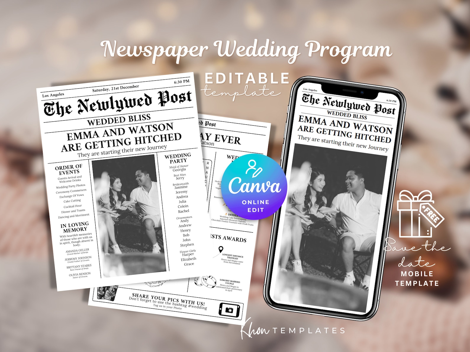Wedding Newspaper Template, Newspaper Wedding Program, Wedding ...