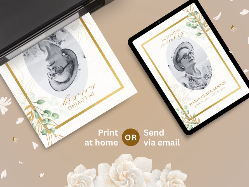 Golden Frame Obituary Template With Photo, Elegant Funeral Program ...