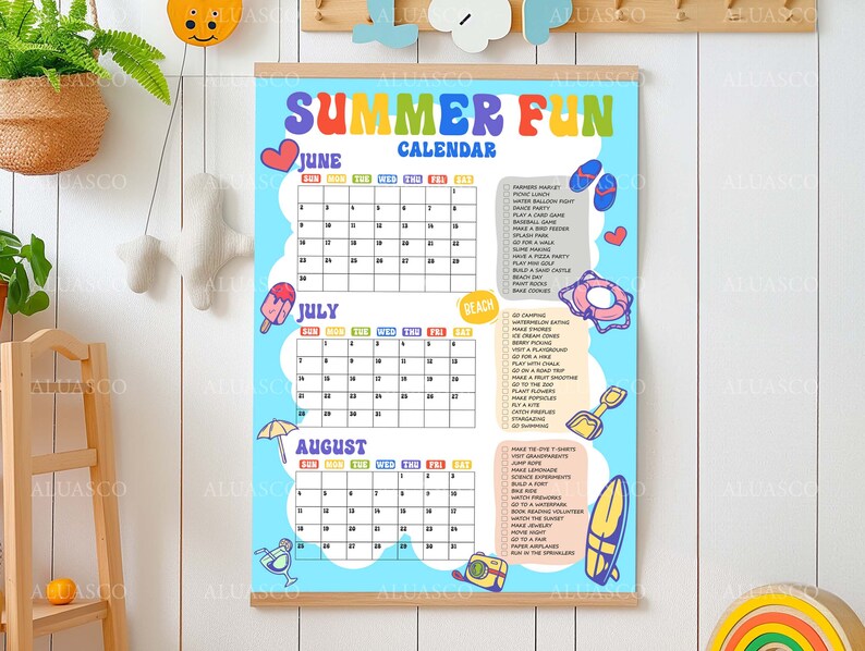 Editable Summer Calendar Poster, Printables Summer Fun Bucket List ...