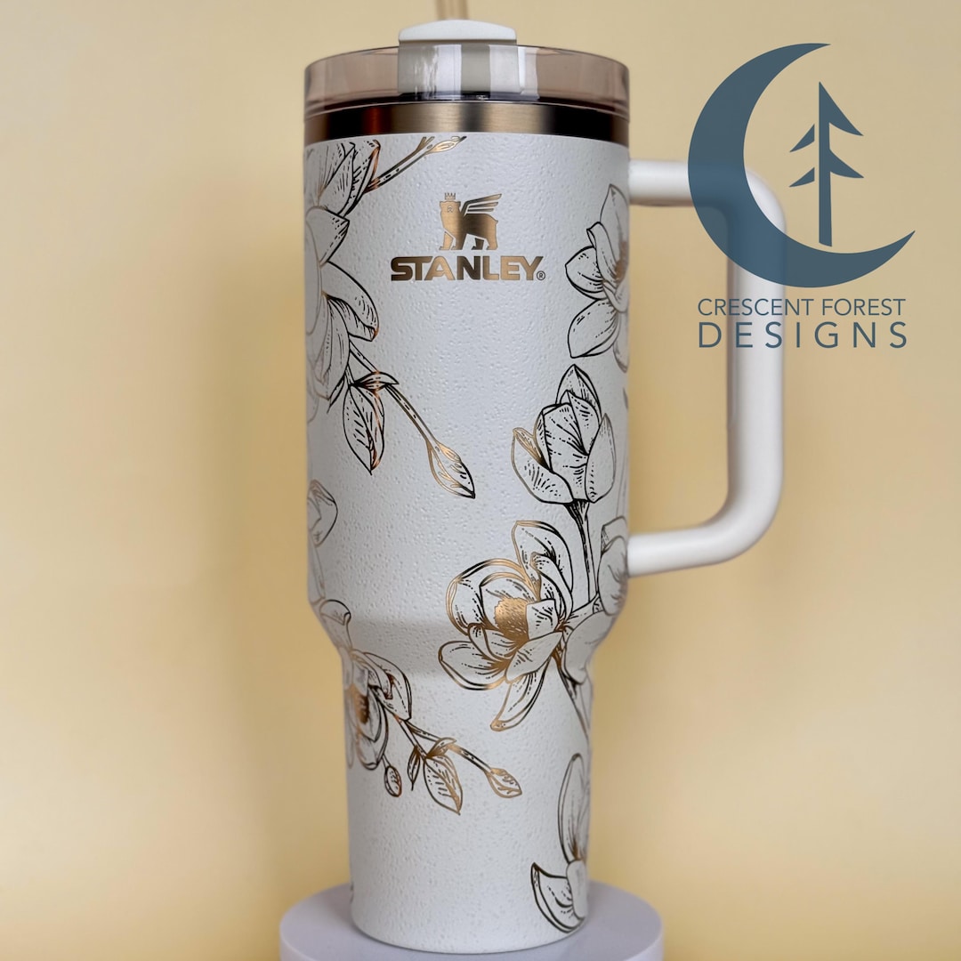 Magnolia Flower Engraved Stanley Quencher (40 Oz) | Floral Cup | Custom ...