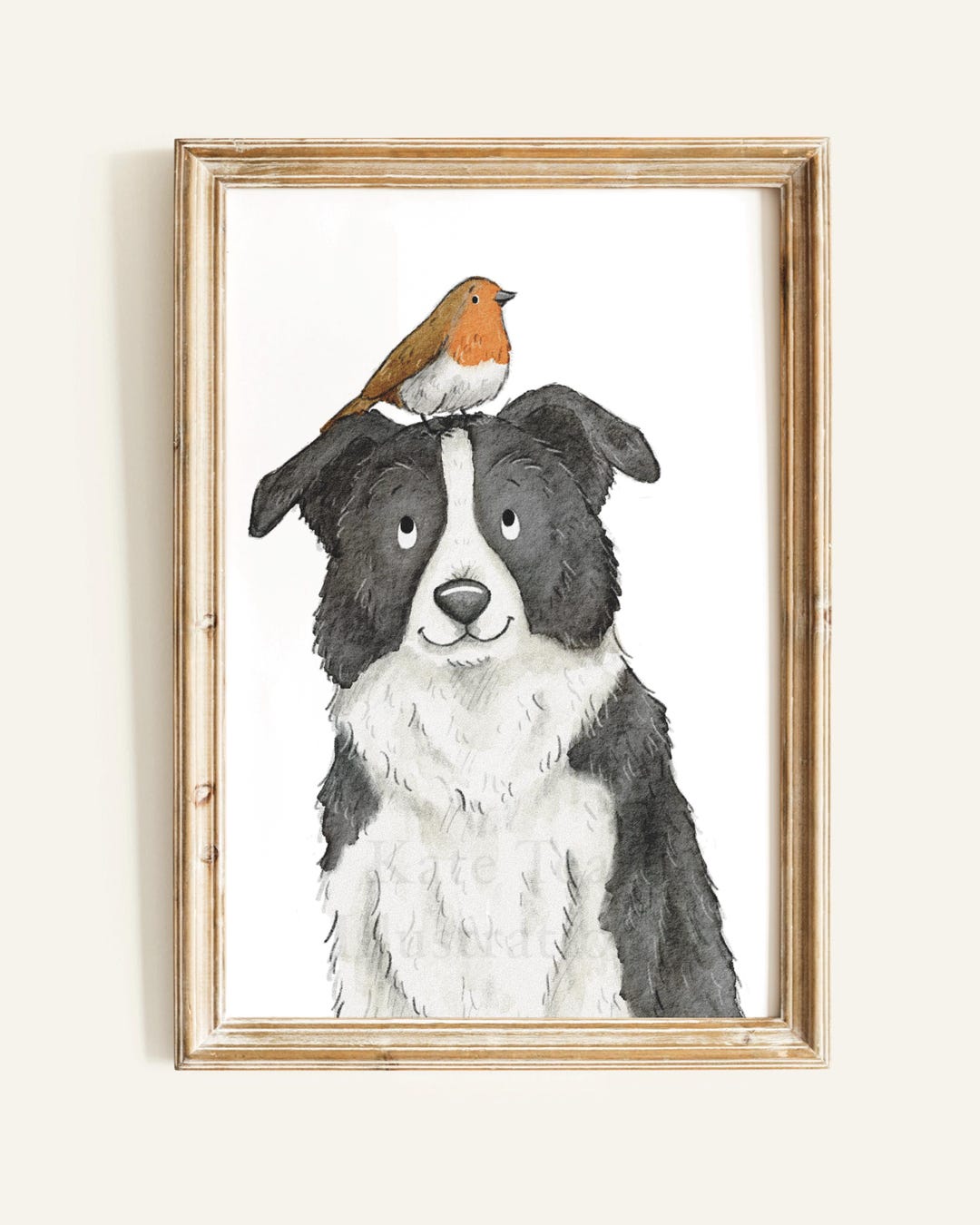 Border Collie and Robin Art Print - Dog Art - Robin Art - Pet Portrait ...