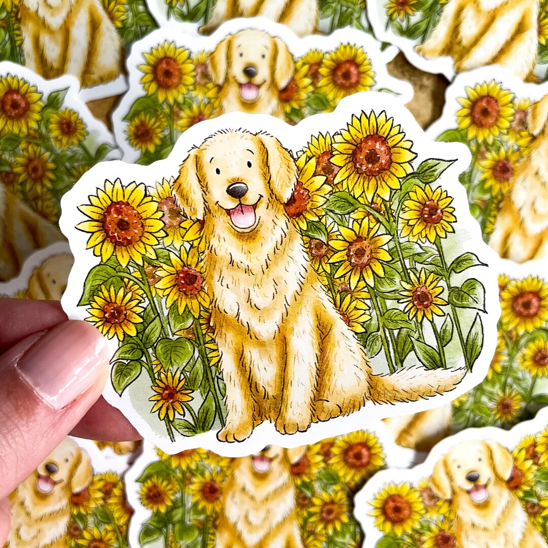 Golden Retriever Sunflowers Sticker - Sunflower Sticker - Dog Vinyl ...