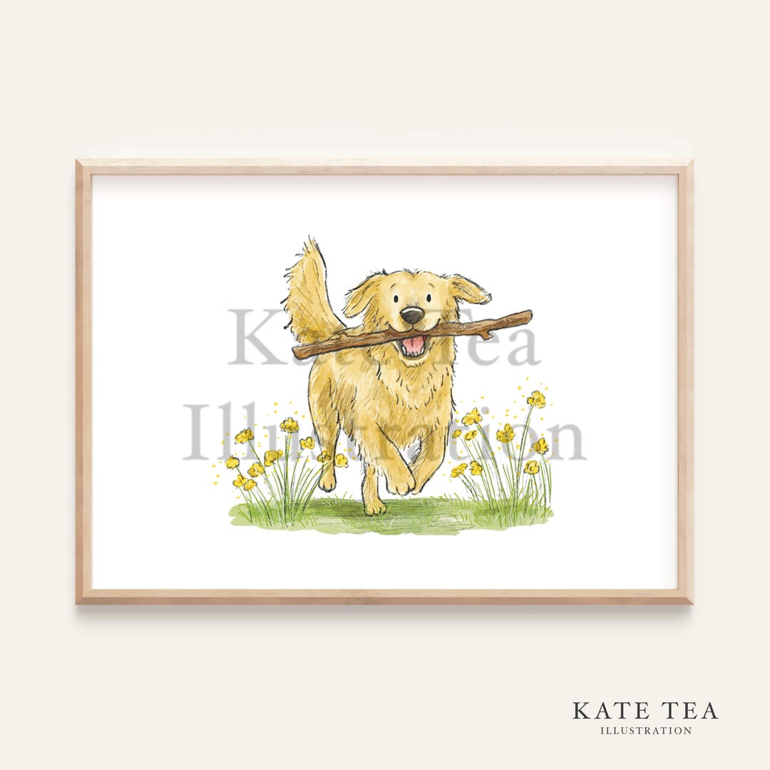 Golden Retriever With Stick Art Print - Golden Retriever Art - Golden ...