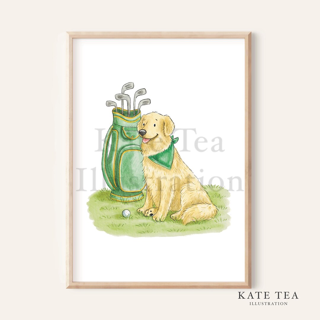 Golden Retriever Golf Art Print - Golden Retriever Art - Golden ...