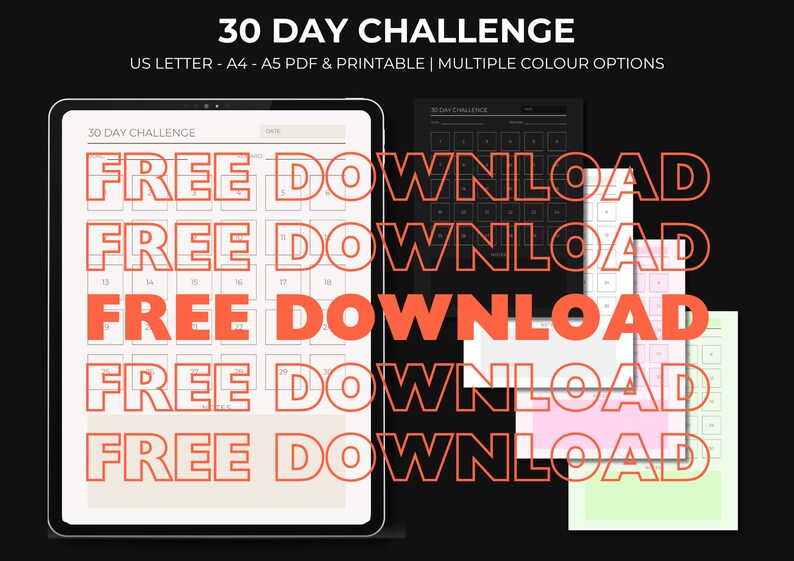 Free 30 Day Challenge Tracker: Printable & Digital Planner for Fitness ...