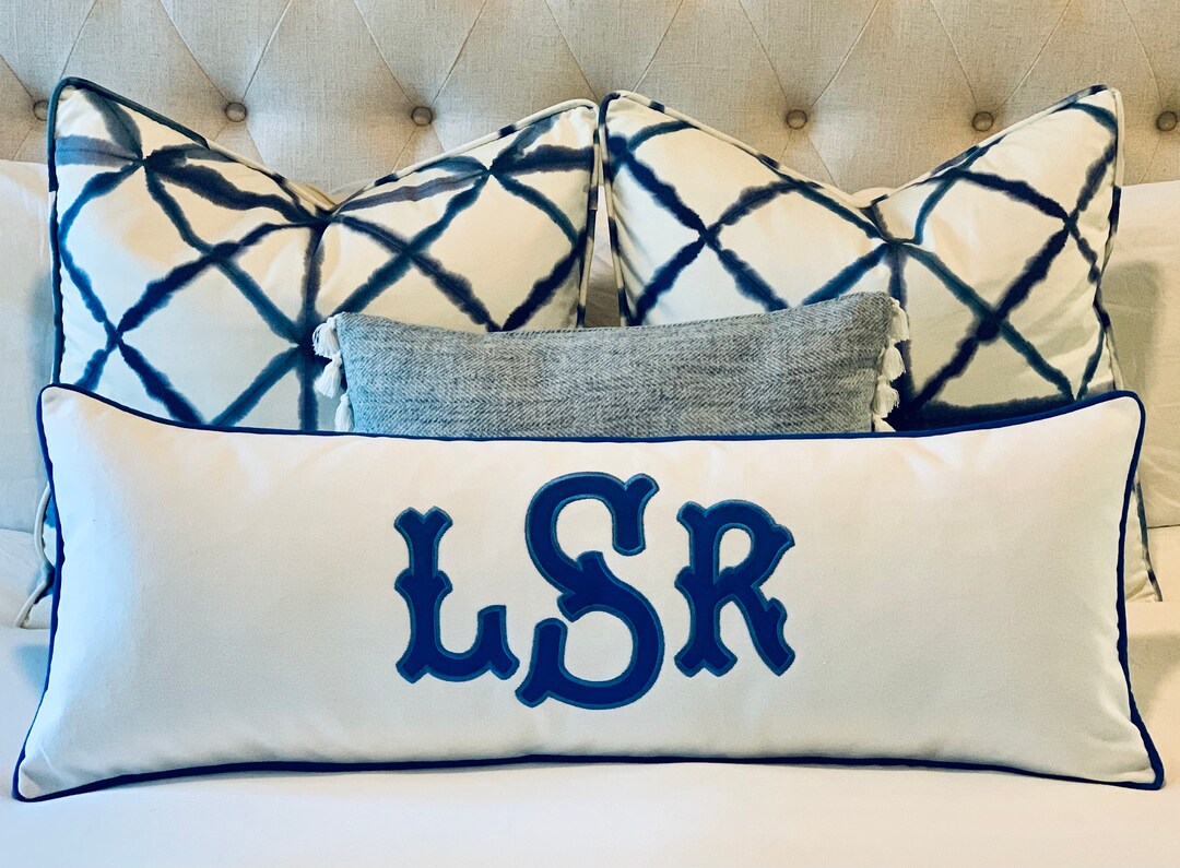 Monogram Lumbar Pillow, Applique Initial Pillow, Personalized Wedding ...