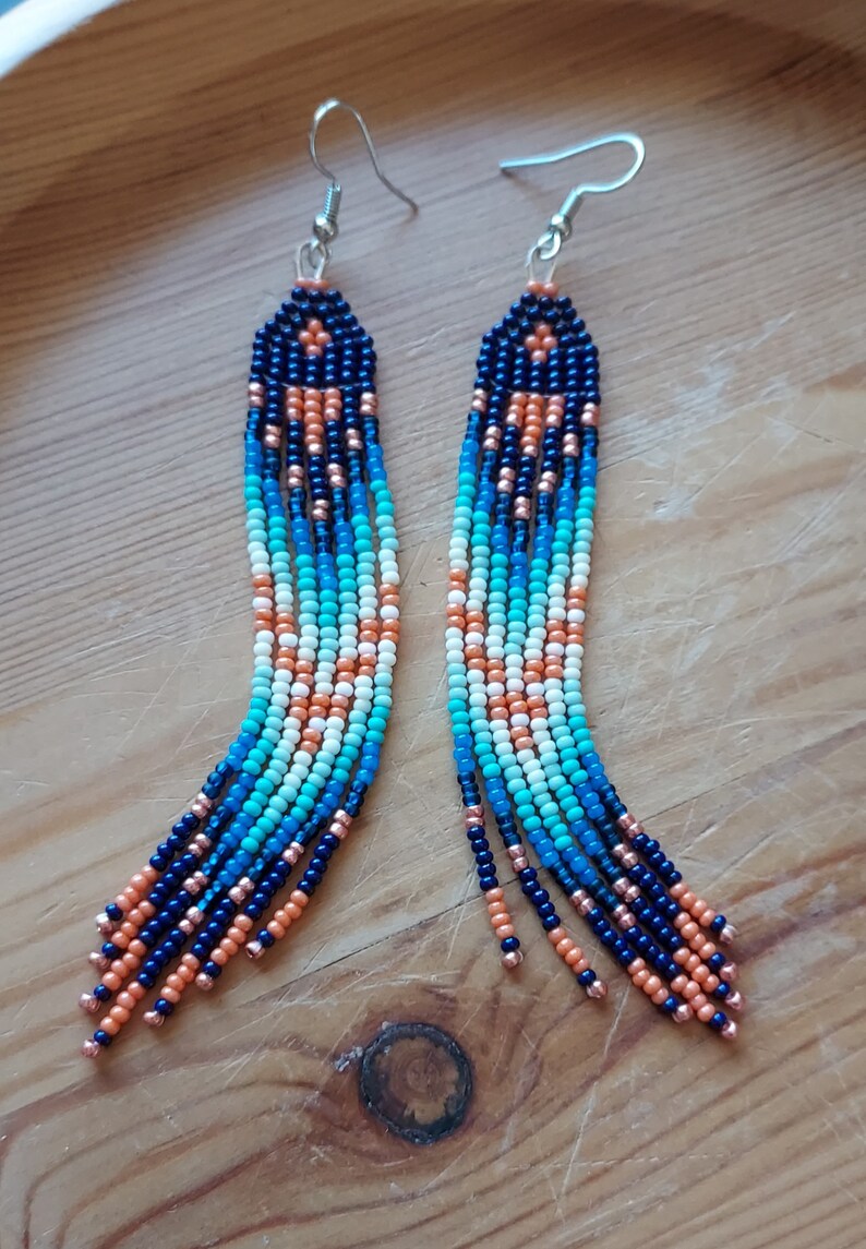 Beaded Fringe Earrings - Etsy