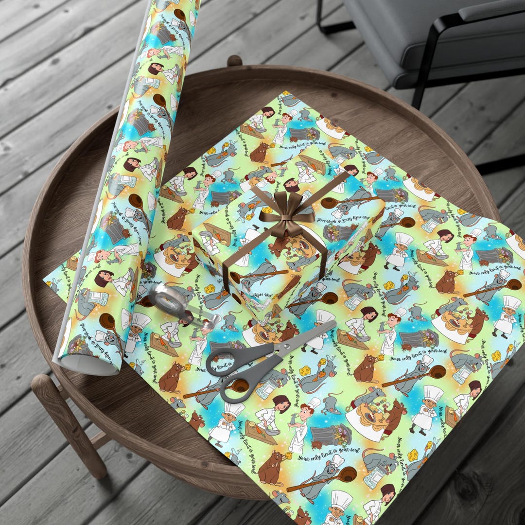 Ratatouille Wrapping Paper – Cute Chef & Rat Gift Wrap for Kids ...