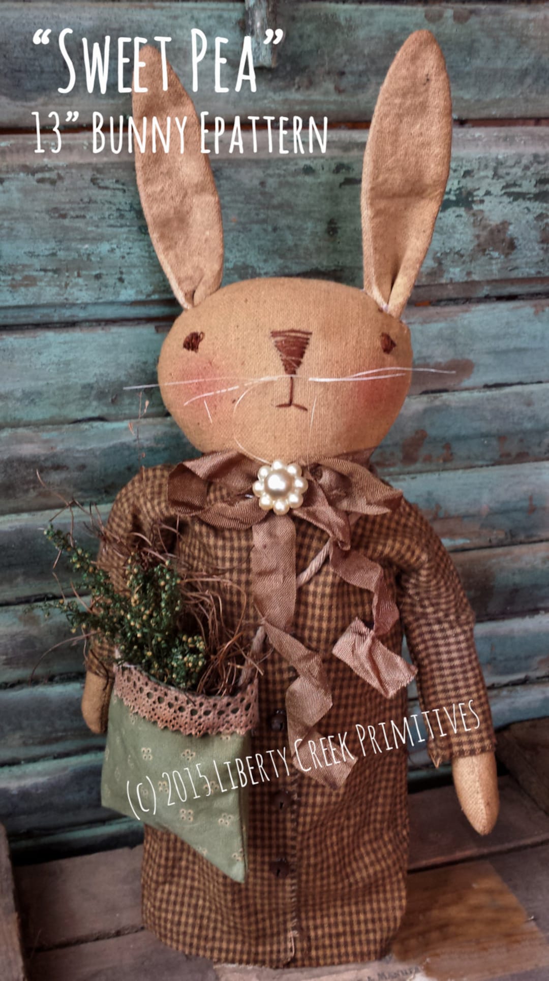 Primitive Easter Bunny Rabbit Doll Digital PATTERN Sweet Pea - Liberty ...