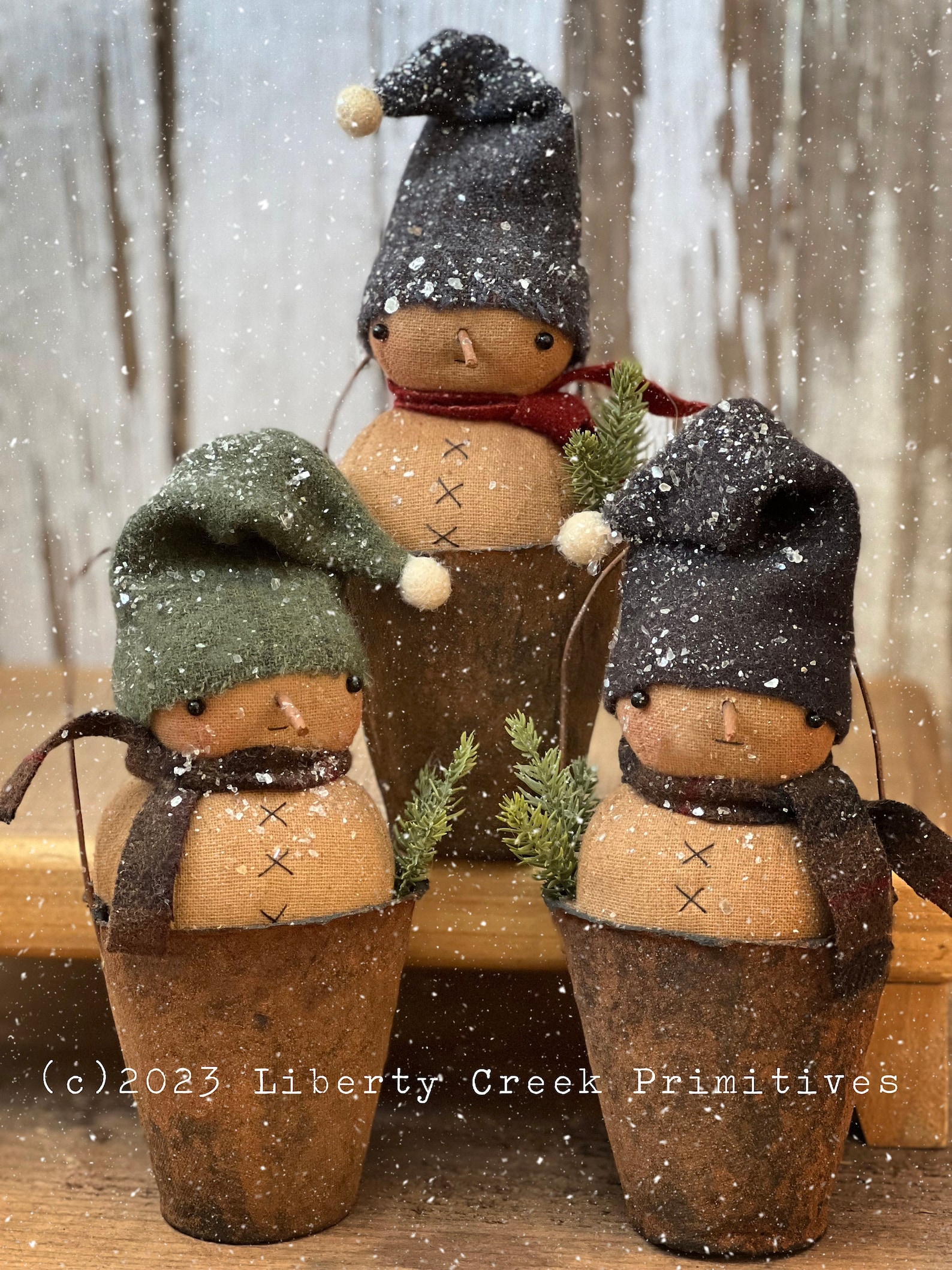 Primitive Snowmen Faux "rusty" Buckets Digital Pattern - Liberty Creek ...