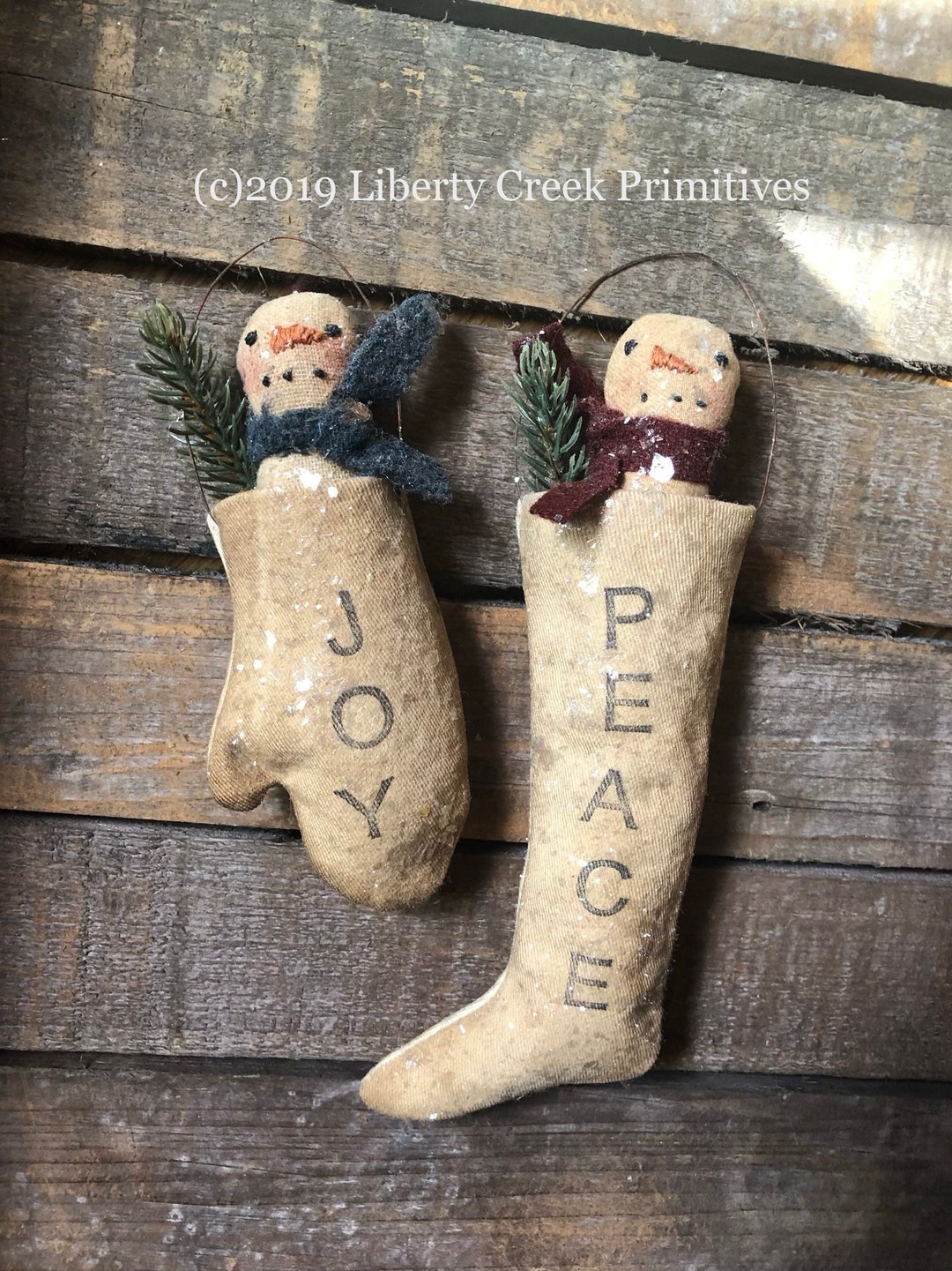 Primitive Flakey Friends Snowmen Mitten & Stocking Ornies PATTERN ...