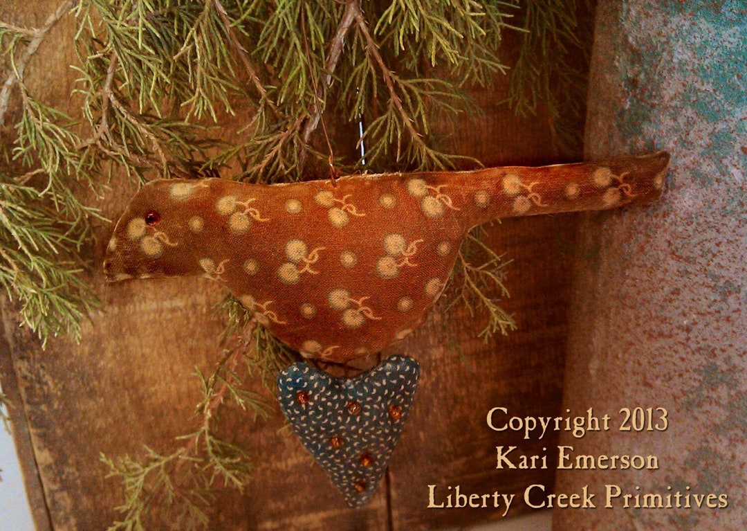 Primitive Bird Heart Ornament Digital PATTERN - Liberty Creek - Etsy