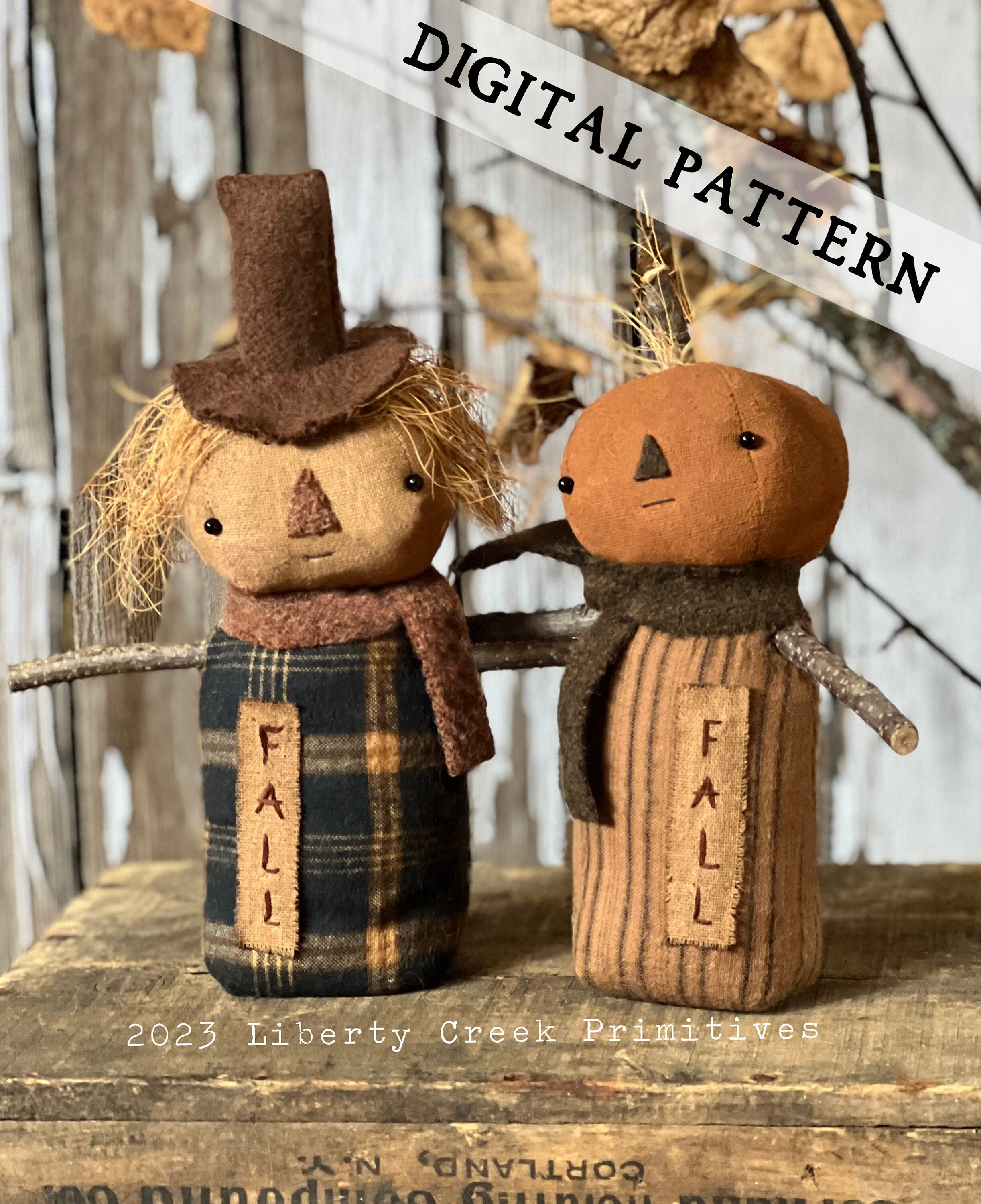 Primitive Pumpkin & Scarecrow Dolls Digital PATTERN Liberty Creek - Etsy