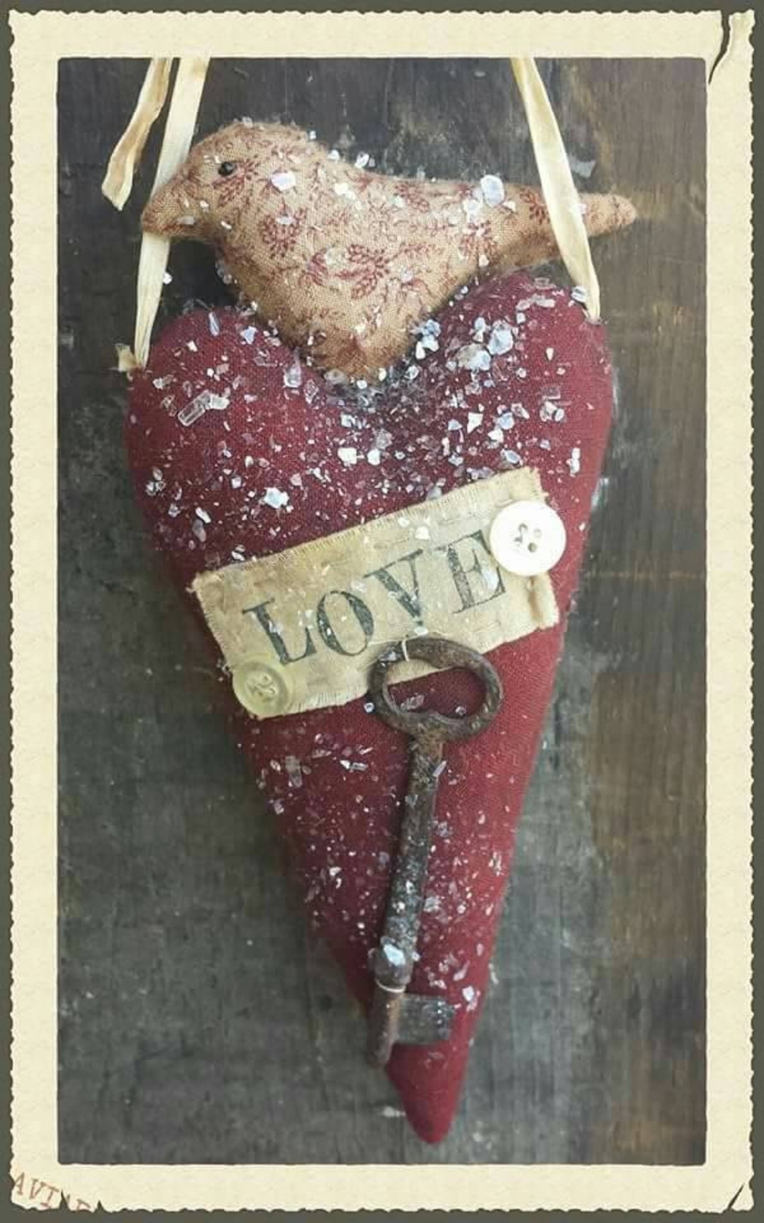 Primitive Love Bird Heart Ornie Valentines Epattern - Instant Download ...