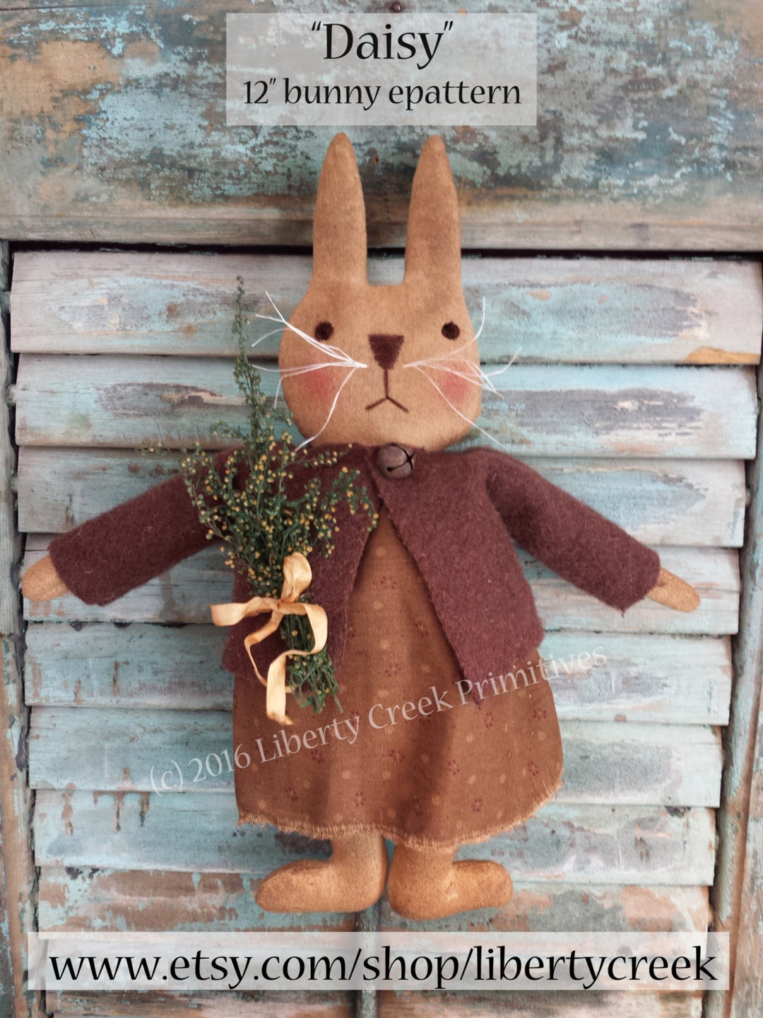 Primitive Easter Bunny Rabbit Doll Digital Pattern "daisy" - Liberty ...