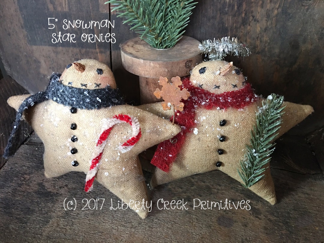 Snowman Star Ornaments Primitive Digital Pattern - Liberty Creek - Etsy