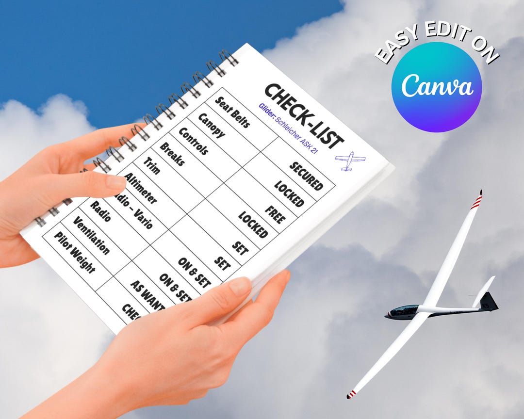Easy Editable Glider Pilot Checklist for Sailplanes Pre-takeoff ...