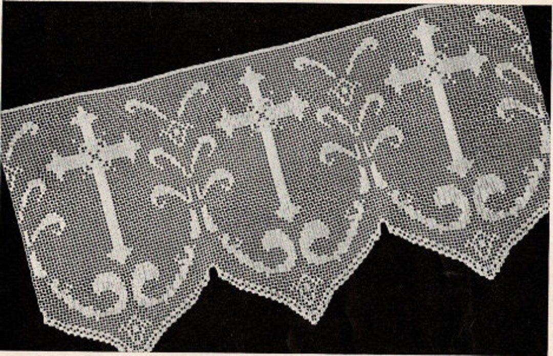 Altar Lace Crochet Pattern Church Religious Mass Scalloped Border Cross ...