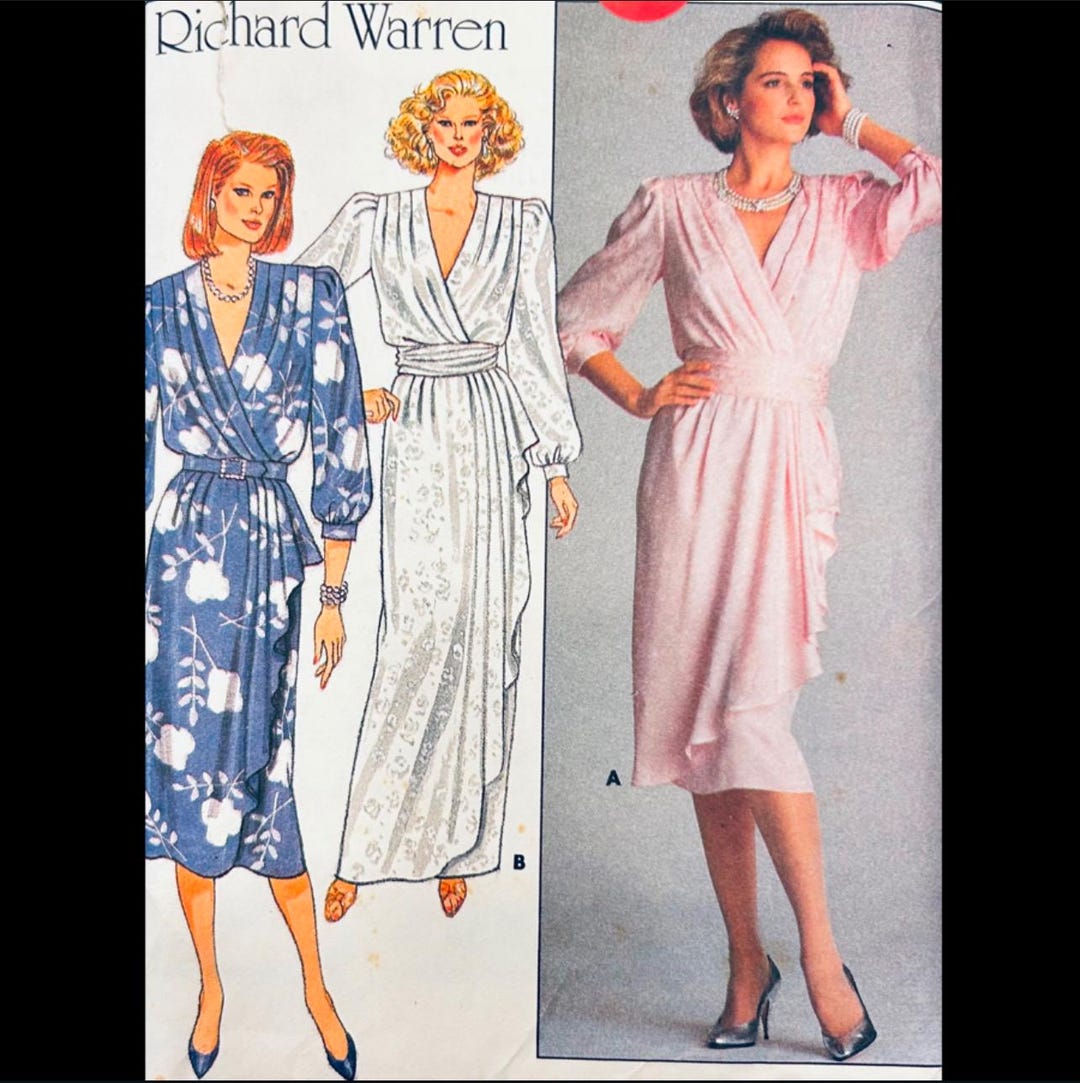 Butterick 3751 S, Mock Wrap Dress Sewing Pattern, Midi Dress Sewing ...