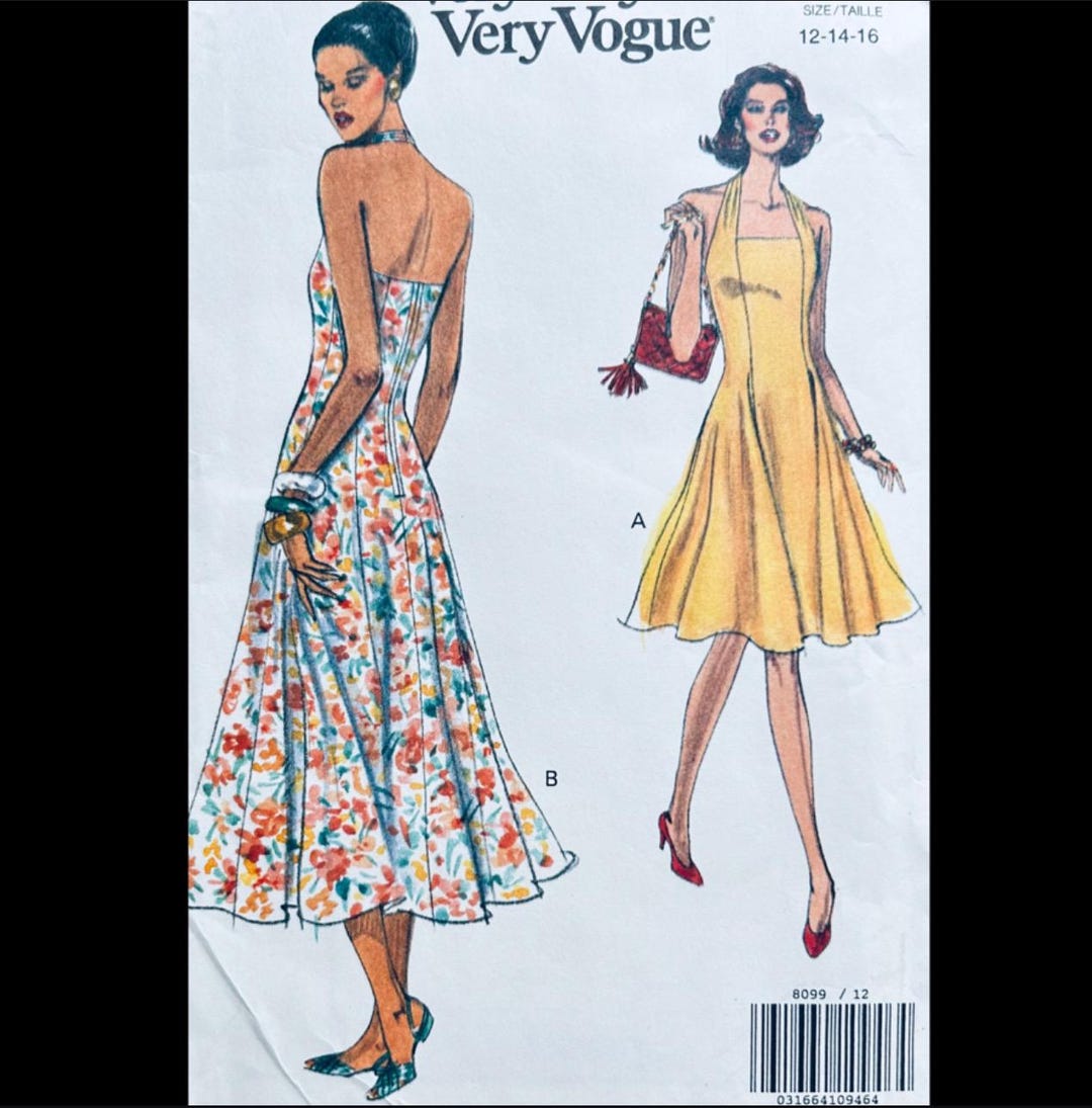 Vogue 8099 L, Halter Dress Sewing Pattern, Sundress Pattern, Cute Dress ...