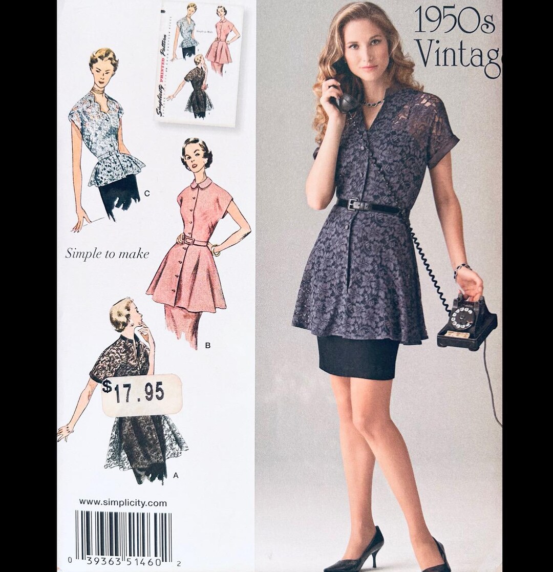 Simplicity 1460 S M, Peplum Top Sewing Pattern, Tunic Blouse Patterns ...