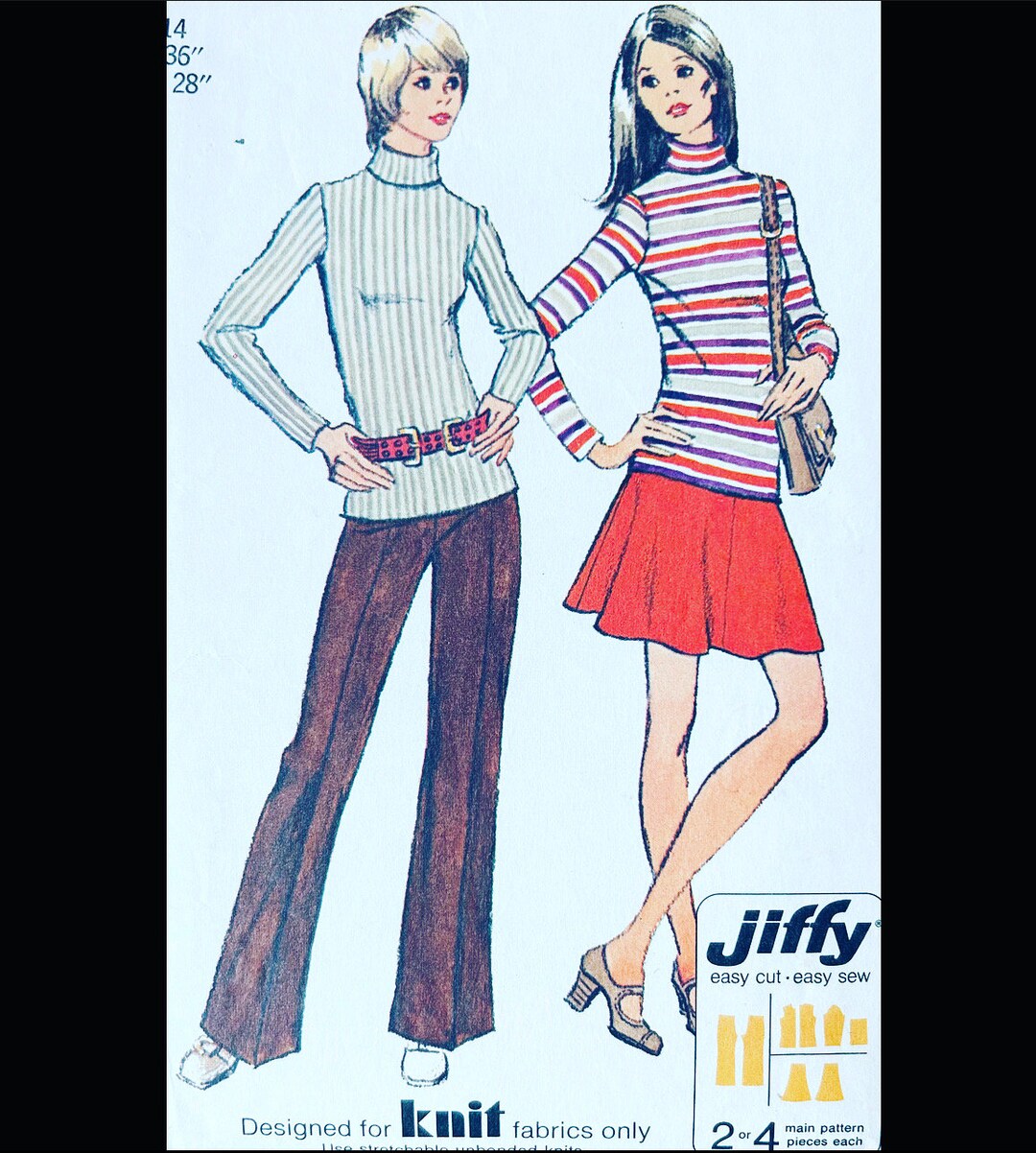 Simplicity 5254 B36, Turtleneck Top Pattern, Flared Mini Skirt Pattern ...