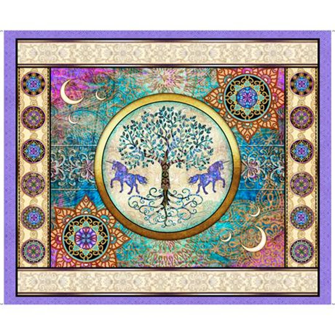 Unicorn Fabric Panel, Tree of Life Quilt Panel, Mystical Fabric, Quilt ...