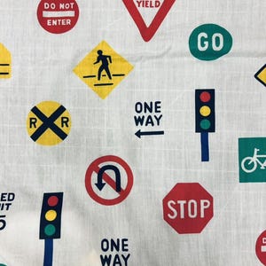 Road Sign Fabric, Traffic Signal Print, Cute Novelty Cotton Fabric ...