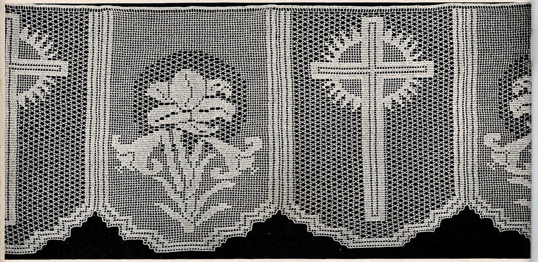 Altar Lace Crochet Pattern Church Religious Mass Scalloped Border Cross ...