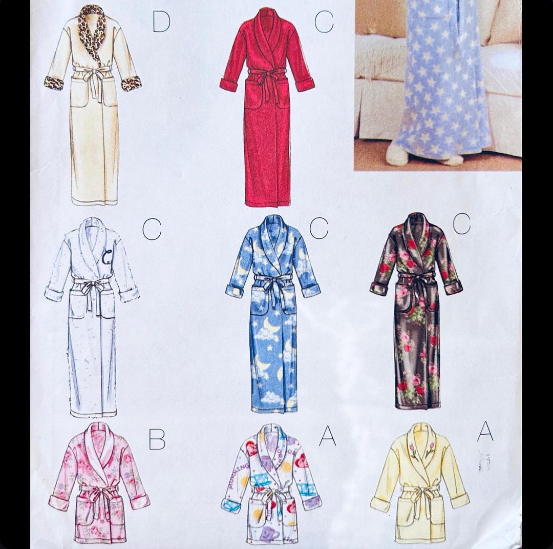 Butterick 3655 XS S M, Wrap Robe Pattern, Long Robe Pattern for Women ...