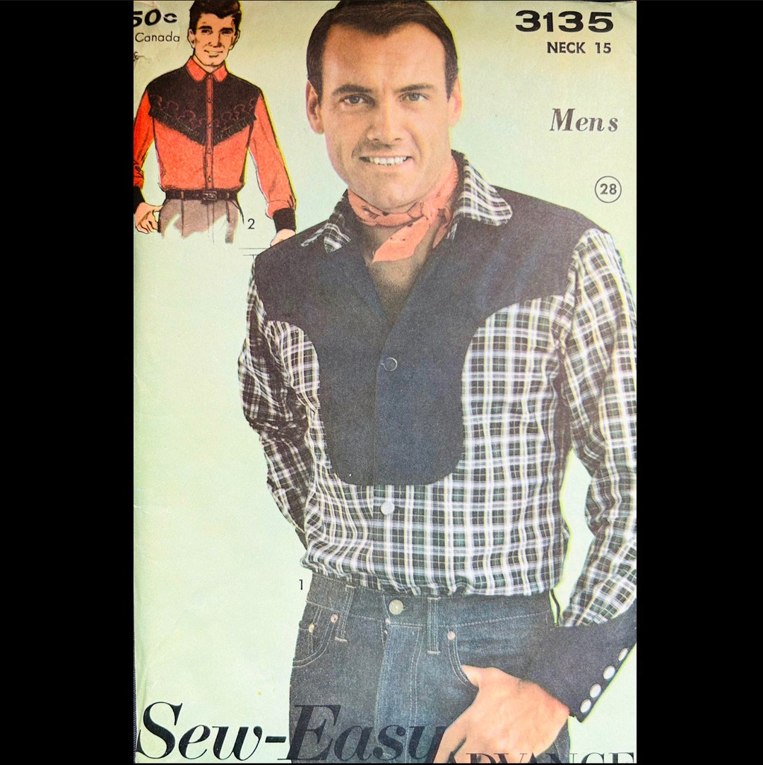 Advance 3135 S, Mens Western Shirt Sewing Pattern, Cowboy Shirt Pattern ...