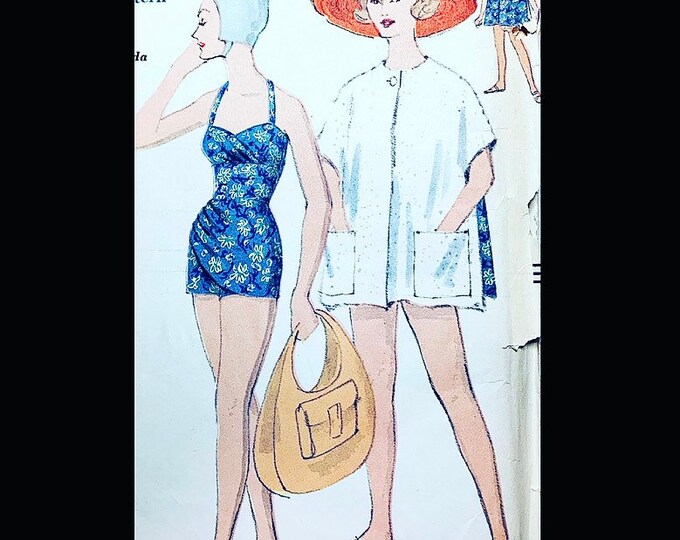Vogue 9749 B34, 1950s Swimsuit Pattern, Vintage Swimsuit Sewing Pattern ...
