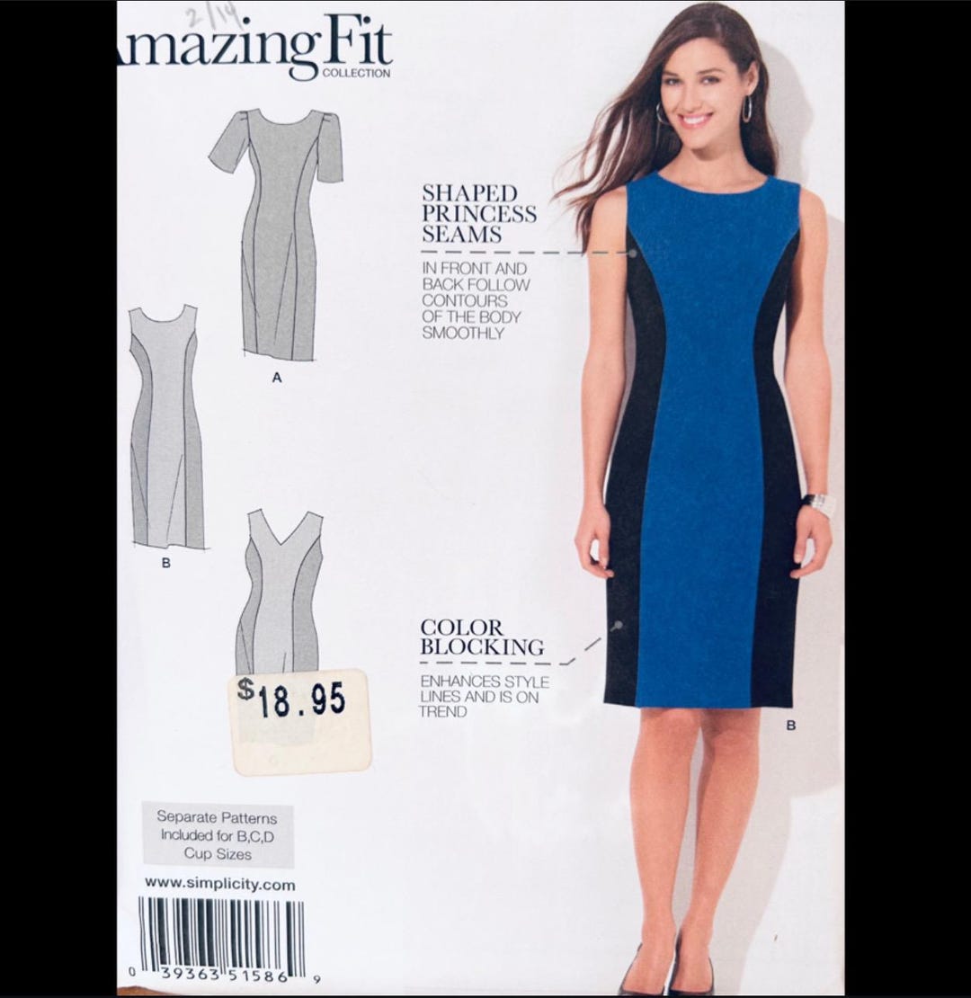 Simplicity 1586 L XL, Color Block Dress Sewing Pattern, Princess Seam ...