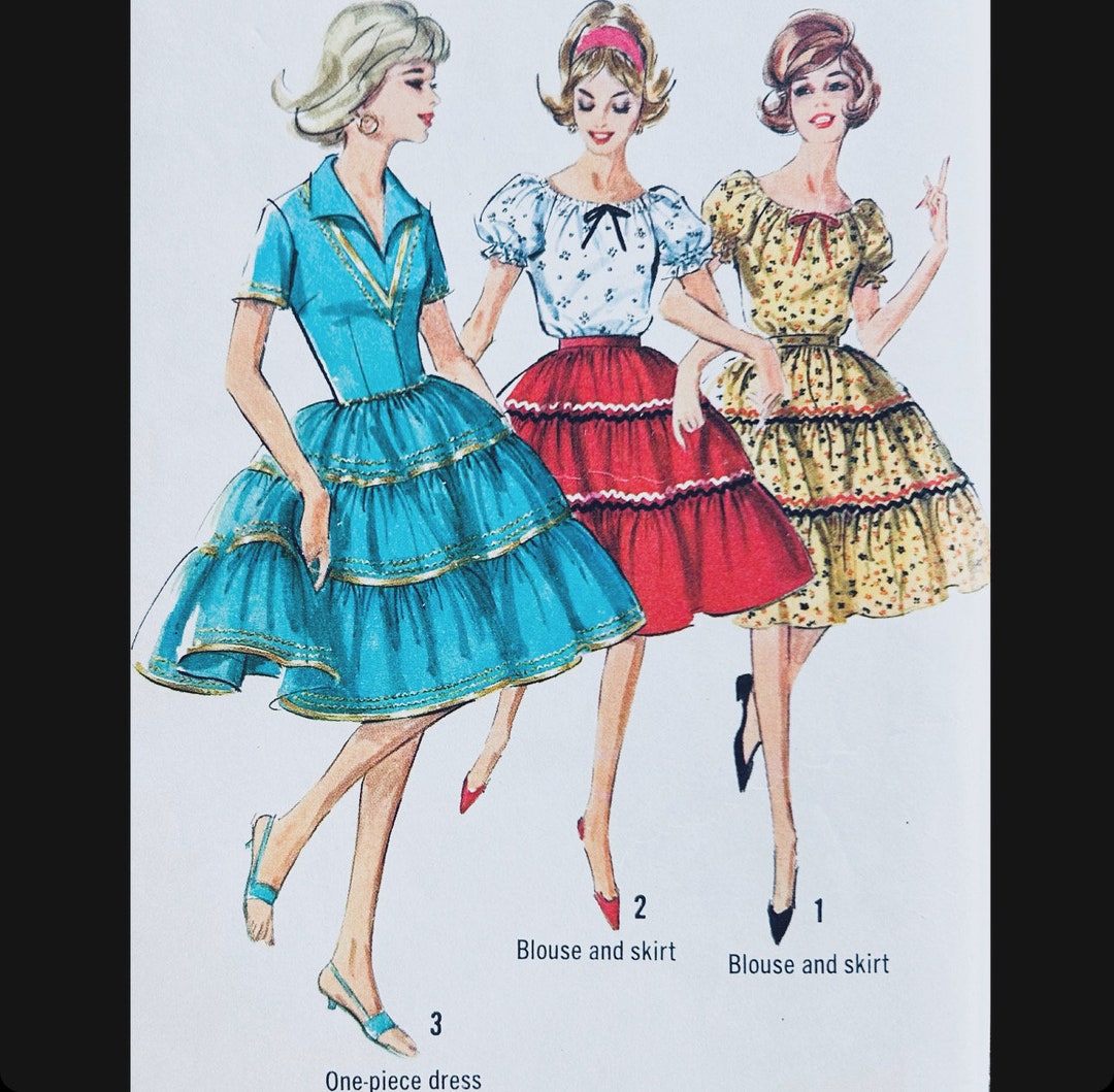 Simplicity 5545 B34, Tiered Skirt Pattern, Patio Dress Pattern, Square ...