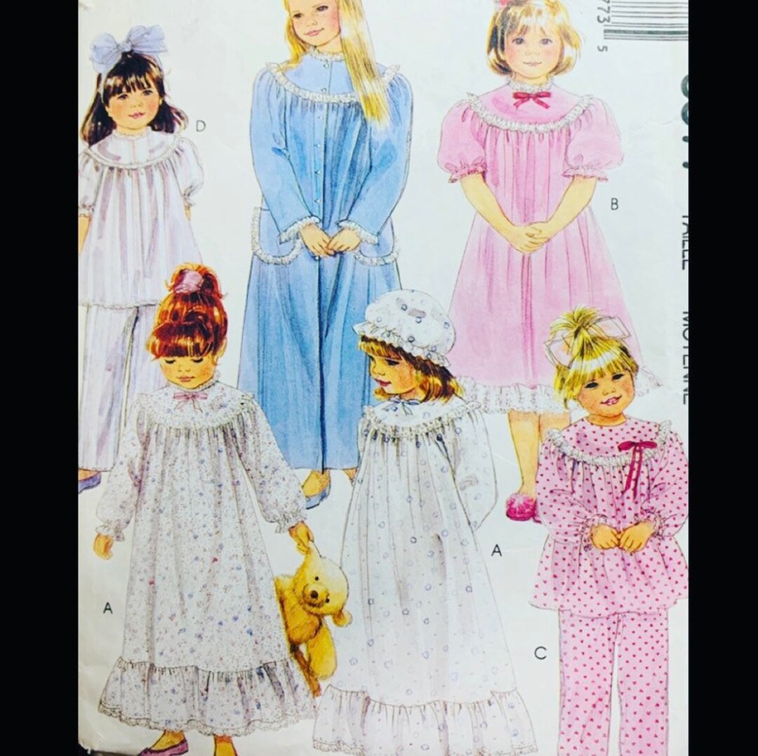 80s Pjs Pattern, Girls Pajamas Pattern, Pajama Set Pattern, Nightcap ...