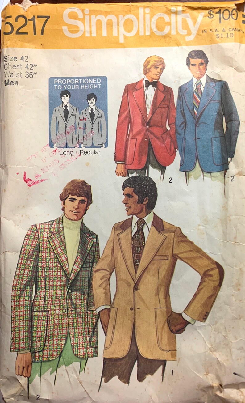 Simplicity 5217 42, Mens Suit Jacket Pattern, Sport Jacket Pattern ...