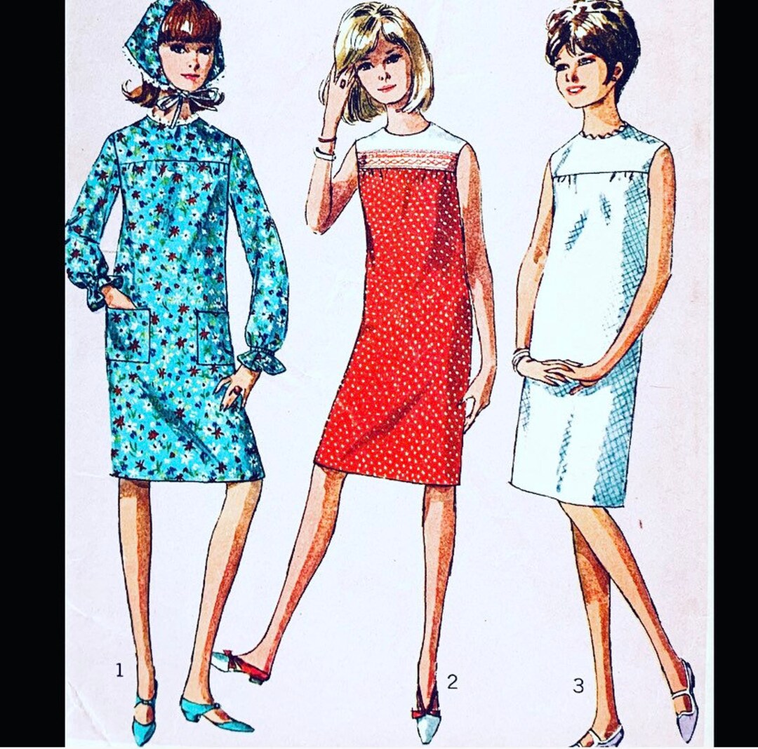 60s Straight Shift Dress W/ Sleeve Options and Yoke How to Sew - Etsy