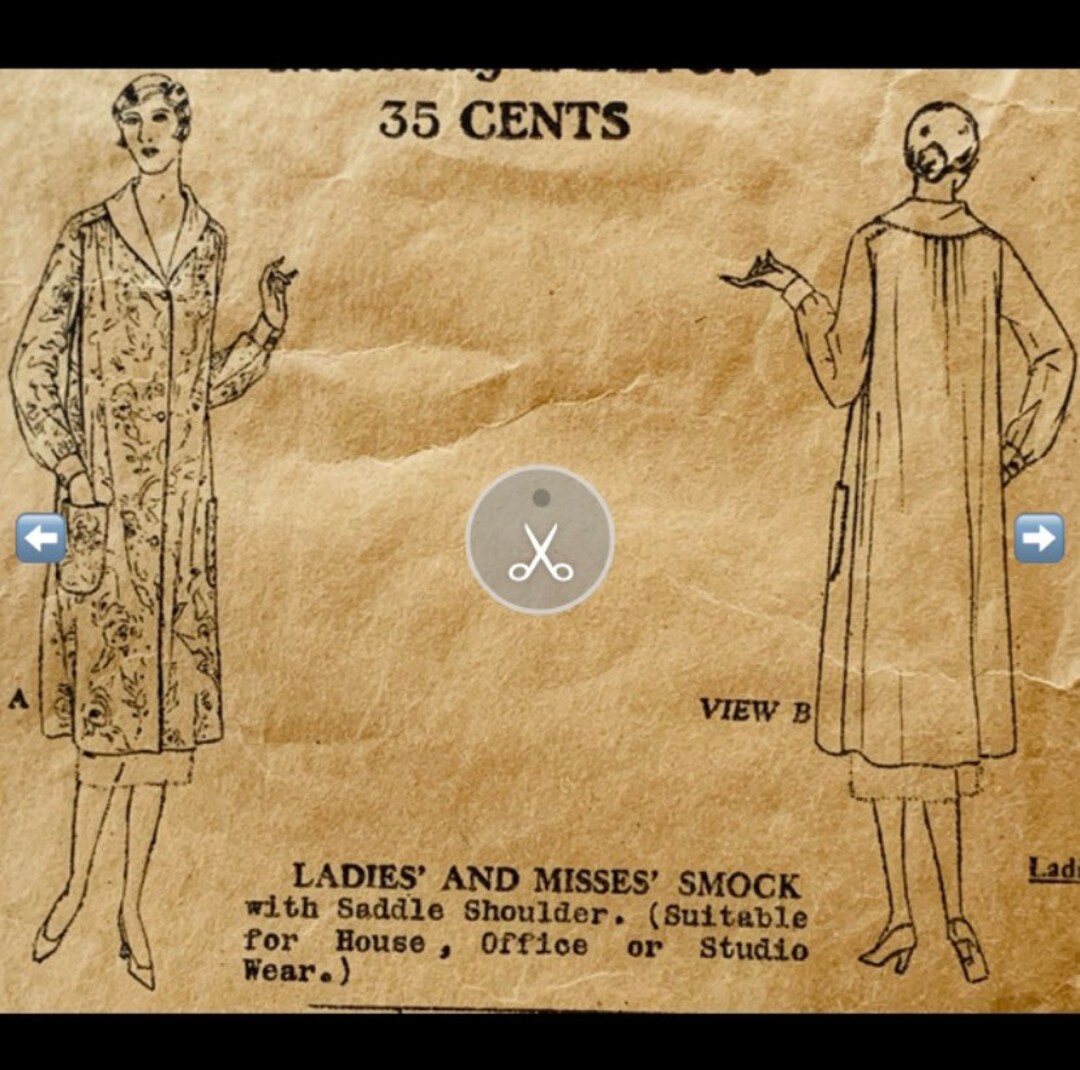 20s Ladies Smock W/ Saddle Shoulder Button Front House Dress Smocks ...