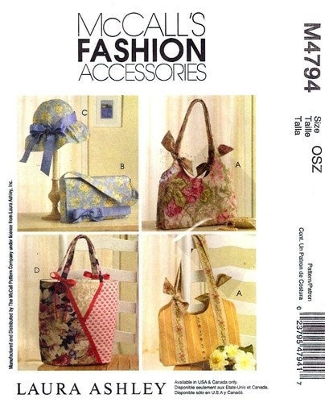 Mccalls 4794, Laura Ashley, Purse Patterns to Sew, Tote Bag Sewing Pattern, Patterns for Purses ...