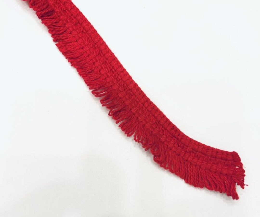 Cotton Fringe Trim, Red Fringe Trim, Vintage Trims, Woven Fabric Trim ...
