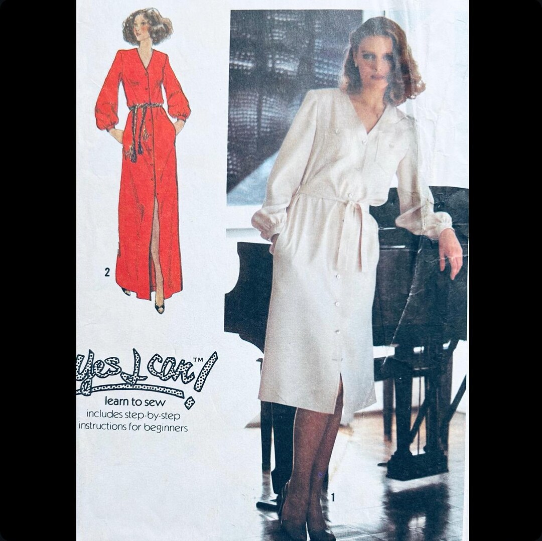 Simplicity 9107 36, Button Front Dress Pattern, Long Sleeve Dress ...