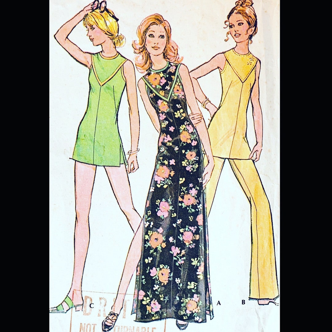 Groovy 70s Tunic Dress in 2 Lengths Mini Maxi W/ Slit Tunic Top & Pants ...