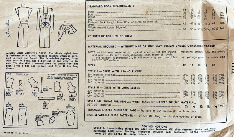 Simplicity 1172 B34, Peplum Dress Sewing Pattern, 1940s Dress Patterns ...